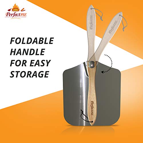 THE PERFECT PIE Premium Pizza Peel 12" x 14" Aluminum Pizza Paddle with Foldable Handle for Storage and 14β Rocker Cutter with Protective Cover. Gourmet Spatula and Cutter Set for Homemade Pizza.