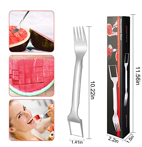 2pcs 2 in 1 Watermelon Slicing Knife, 2023 New Watermelon Slicing Summer Watermelon Fruit Cutting Fork, Double Ended Stainless Steel Fruit Fork Slicing Knife for Party Gathering