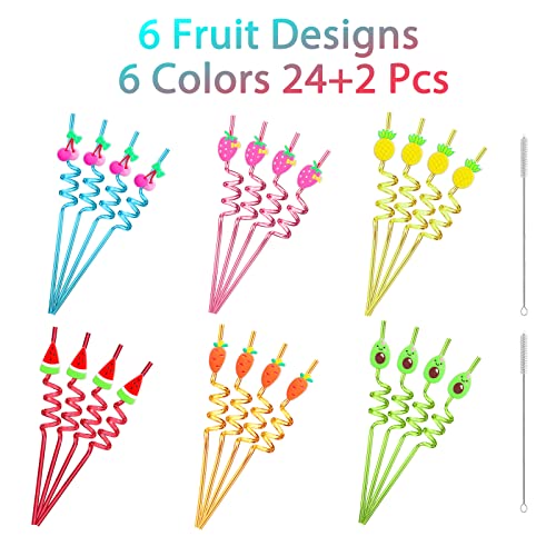 24 Citrus Fruit Drinking Straws with 2 PCS Straws Cleaning Brush for Tutti Fruity Birthday Pineapple Strawberry Tropical Party Supplies Favors