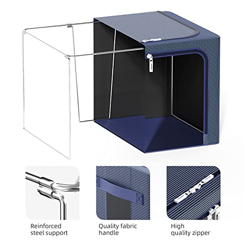 2 Pack Foldable Storage Box Oxford Fabric Clothes Container Organizer with Handle and Large Clear Window Stackable Large Capacity Storage Bins Boxes for Toys , Bedding , Books (100L, Blue)