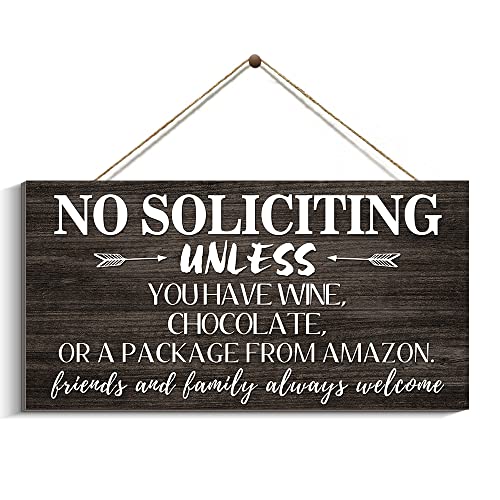 Creoate No Soliciting Sign for Home, Funny Yard Sign Porch Door Decor, Rustic Brown Farmhouse Home Wall Hanging Plaque Decor for Outdoor, 6x12 Inch