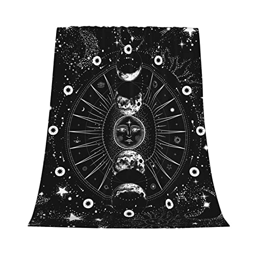 Sun and Moon Black and White Soft Throw Blanket All Season Microplush Warm Blankets Lightweight Tufted Fuzzy Flannel Fleece Throws Blanket for Bed Sofa Couch 80"x60"