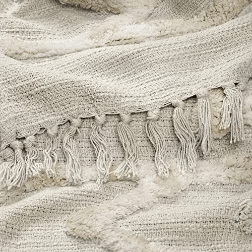 Americanflat 100% Cotton Throw Blanket for Couch - 50x60 - All Seasons Neutral Medium-weight Cozy Soft Blankets & Throws for Bed, Sofa or Chair.door or Outdoor Use [Beige Tufted Cotton]