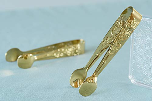 HINMAY 6PCS Mini Serving Tongs 4 Inches Small Rose Sugar Cube Tongs (Gold)