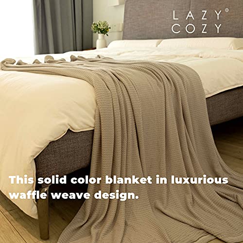 LazyCozy Bamboo Waffle Weave Throw Blanket for All Season Cozy Lightweight Thermal Blanket for Couch Bed Sofa 50x60 inch, Oatmeal
