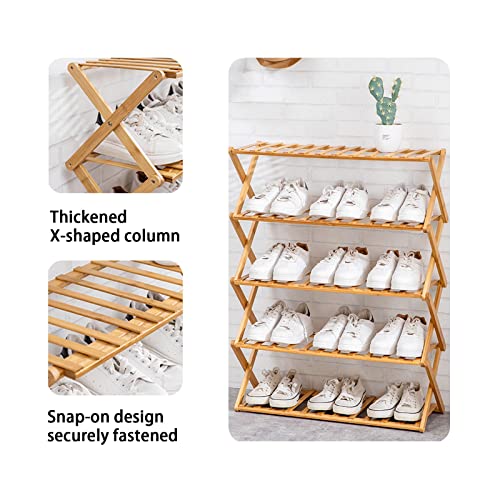 Five-Layer Shoe Rack Foldable Bamboo Shoe Rack No Installation Multifunctional Freestanding Shoe Rack Storage Rack For Doorway, Hallway, Closet, Living room, Bedroom Storage Organizer