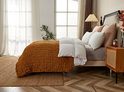Longhui bedding Handmade Chunky Knit Blankets, Luxurious Chenille Cable Knit Throw Blanket Yarn for Couch Sofa and Bed, Ultra Soft Decorative Burnt Orange Christmas Blanket, Machine Washable 51 x 63