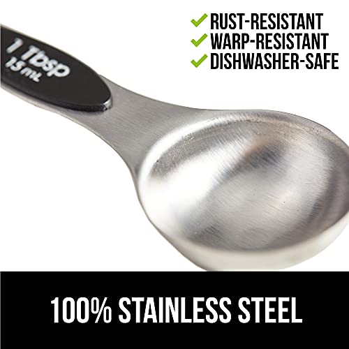 Gorilla Grip Box Grater and Measuring Spoons Set, Box Grater Has Built in Container, Measuring Spoons Set is Dishwasher Safe, Both in Black Color, 2 Item Bundle