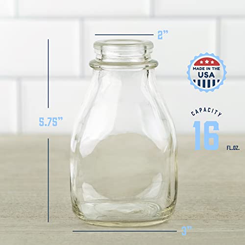 Kitchentoolz 16 Oz Glass Milk and Creamer Bottle with Caps - Perfect Milk Container for Refrigerator Storage - 16 Ounce Short and Wide Glass Milk Bottle with Tamper Proof Lid and Pour Spout - Pack of 1
