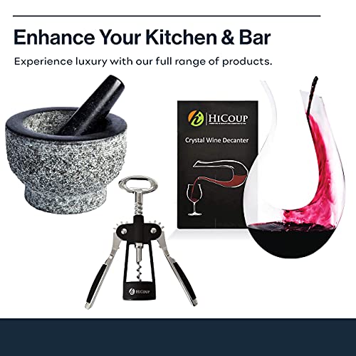 Hicoup Wine Opener - Professional Corkscrews for Wine Bottles w/ Foil Cutter and Cap Remover - Manual Wine Key for Servers, Waiters, Bartenders and Home Use - Stainless Steel w/ Sapphire Resin Inlay