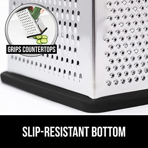 Gorilla Grip Box Grater and Measuring Spoons Set, Box Grater Has Built in Container, Measuring Spoons Set is Dishwasher Safe, Both in Black Color, 2 Item Bundle