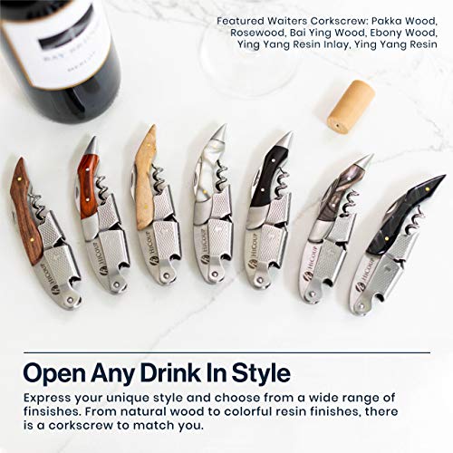 Hicoup Wine Opener - Professional Corkscrews for Wine Bottles w/ Foil Cutter and Cap Remover - Manual Wine Key for Servers, Waiters, Bartenders and Home Use - Stainless Steel w/ Sapphire Resin Inlay