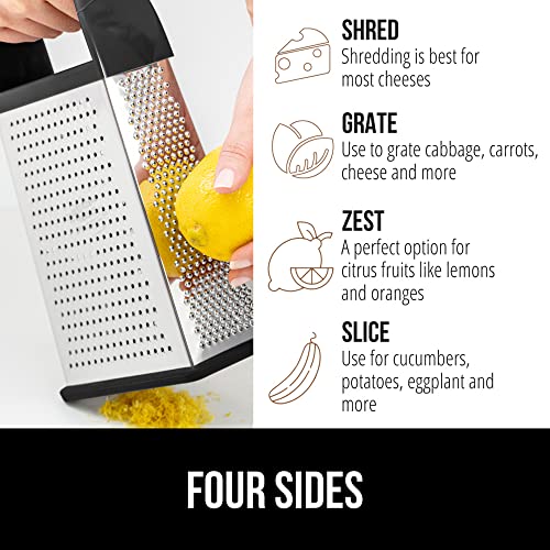 Gorilla Grip Box Grater and Measuring Spoons Set, Box Grater Has Built in Container, Measuring Spoons Set is Dishwasher Safe, Both in Black Color, 2 Item Bundle