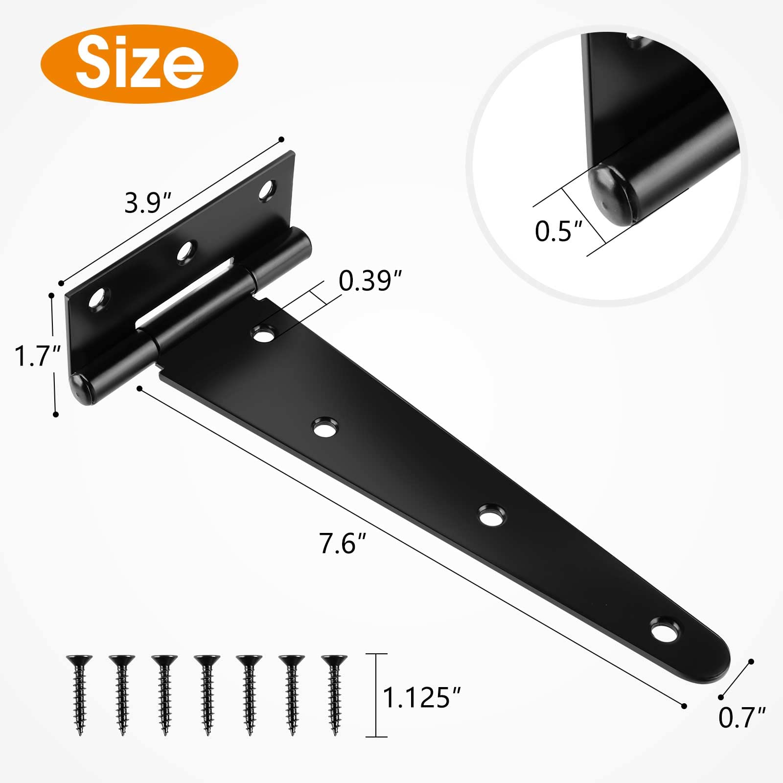 Gate Hinges Heavy Duty, Black T-Strap Strap Shed Hinge,180° Barn Door Hinges,Fence Gate Hardware Kit,Includes Anti-Rust Screws(2pcs,8inch)