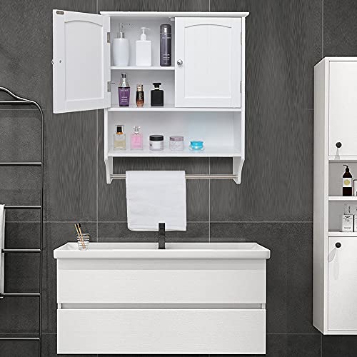 Iwell Bathroom Cabinet Bundle, Bathroom Wall Cabinet with 1 Adjustable Shelf & Door, Medicine Cabinet for Bathroom, Wall Mounted Bathroom Cabinet, White