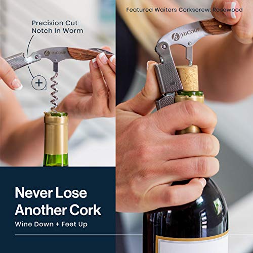 Hicoup Wine Opener - Professional Corkscrews for Wine Bottles w/ Foil Cutter and Cap Remover - Manual Wine Key for Servers, Waiters, Bartenders and Home Use - Stainless Steel w/ Sapphire Resin Inlay