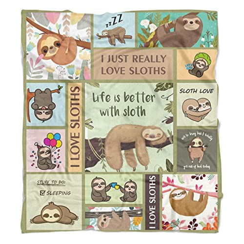 Sloth Blanket Flannel Throw Gift for Chid Teenager Adults for All Seasons Super Soft Snuggle Breathable Cute Bed Sofa Couch Foldable Unisex 100x130 Brown 40x50