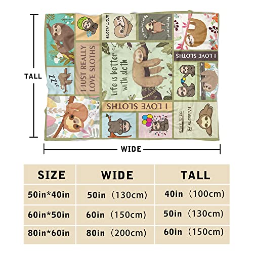 Sloth Blanket Flannel Throw Gift for Chid Teenager Adults for All Seasons Super Soft Snuggle Breathable Cute Bed Sofa Couch Foldable Unisex 100x130 Brown 40x50