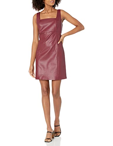 The Drop Women's Hank Vegan Leather Square Neck Mini Dress, Burgundy, XS