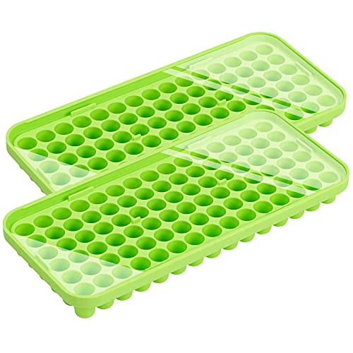 Webake Silicone Ice Cube Tray with Lid Small Ice Nugget Molds 90 Grids Mini Tiny Crushed Ice Trays 2 Pack For Chilled Drinks, Whiskey Cocktails (Stackable, BPA Free)