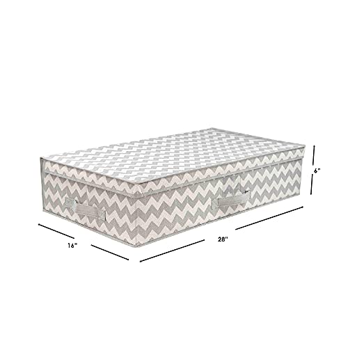 Home Basics Chevron Collection Under The Bed Storage and Organization, Bags, Bins, Boxes, with Handle for Comforter, Clothes, Blanket, Shoes, Sweaters, Grey