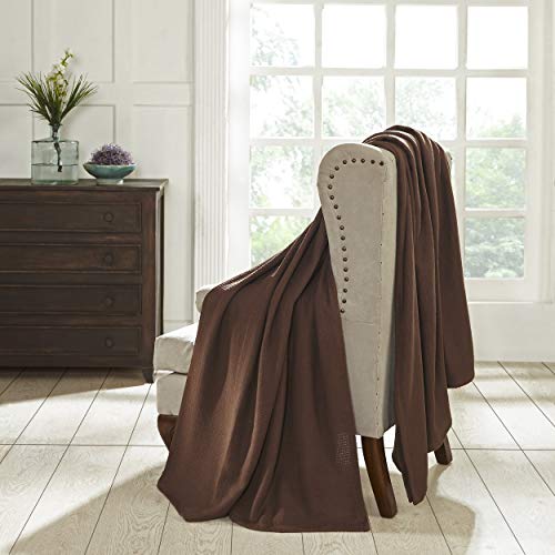 SUPERIOR Cotton Waffle Throw Blanket, Lightweight Breathable Bedding, for Travel, Dorm, Apartment, or Home, Machine Washable, Ultra Soft and Cozy, All-Season Covering, Throw, Chocolate