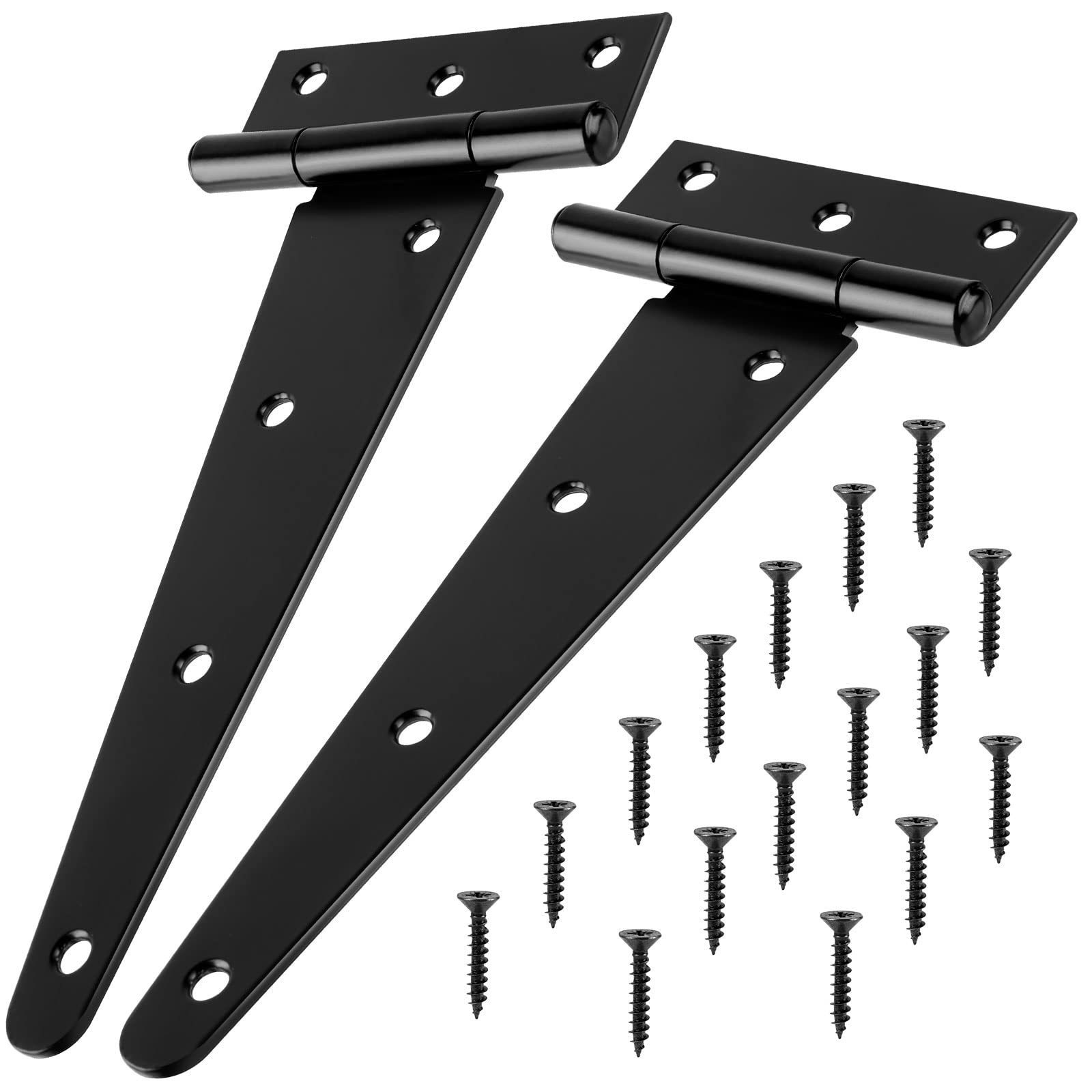 Gate Hinges Heavy Duty, Black T-Strap Strap Shed Hinge,180° Barn Door Hinges,Fence Gate Hardware Kit,Includes Anti-Rust Screws(2pcs,8inch)
