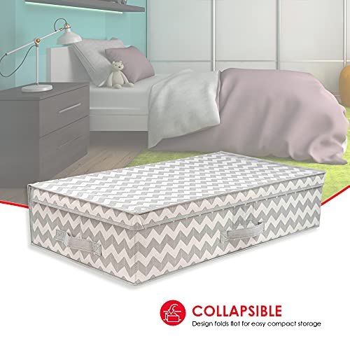 Home Basics Chevron Collection Under The Bed Storage and Organization, Bags, Bins, Boxes, with Handle for Comforter, Clothes, Blanket, Shoes, Sweaters, Grey