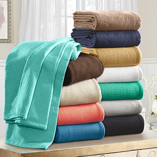 SUPERIOR Cotton Waffle Throw Blanket, Lightweight Breathable Bedding, for Travel, Dorm, Apartment, or Home, Machine Washable, Ultra Soft and Cozy, All-Season Covering, Throw, Chocolate
