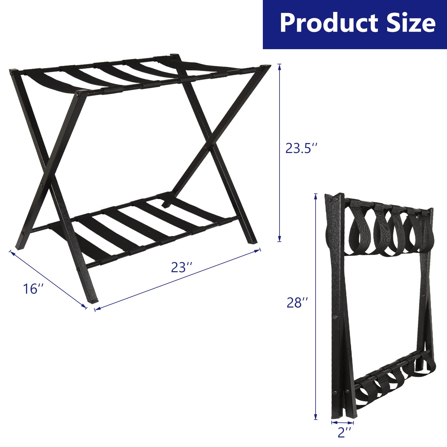 Black Luggage Rack with Shelf Foldable Suitcase Rack Metal Folding Luggage Stand Suitcase Holder for Bedroom Hotel Guest Room, Black (1 Pack)