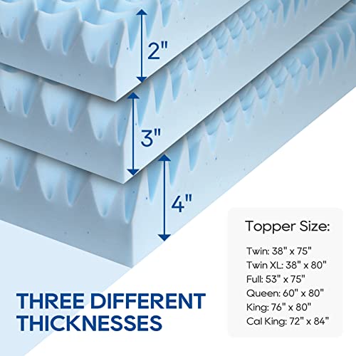 3 Inch 7-Zone Memory Foam Mattress Topper Full, Cooling Gel-Infused Swirl Egg Crate Memory Foam, Standard 100 by Oeko-TEX Certified, Blue