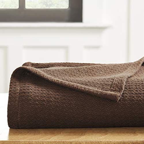 SUPERIOR Cotton Waffle Throw Blanket, Lightweight Breathable Bedding, for Travel, Dorm, Apartment, or Home, Machine Washable, Ultra Soft and Cozy, All-Season Covering, Throw, Chocolate