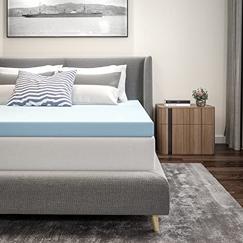 Flash Furniture Capri Comfortable Sleep 3 inch Cool Gel Memory Foam Mattress Topper - Queen, Blue