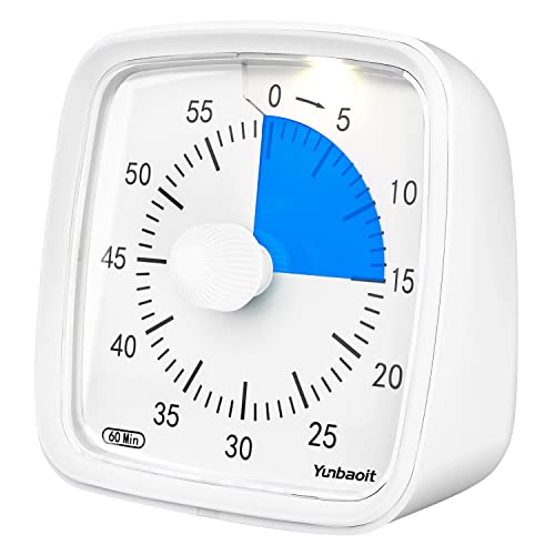 Yunbaoit Visual Timer with Night Light, 60-Minute Countdown Timer for Kids and Adults, Silent Classroom Timer, Time Management Tool for Home, School, or Work (Light White)