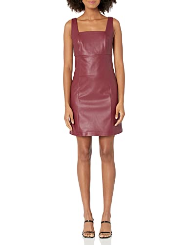 The Drop Women's Hank Vegan Leather Square Neck Mini Dress, Burgundy, XS