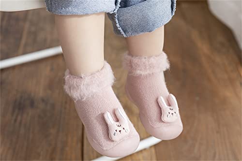0-3 Years Babies Boys Girls Thermal Socks Boots Cute Cartoon Animals Thickened Antislip Shoes Prewalker Sneaker (Pink, 2-3 Years)