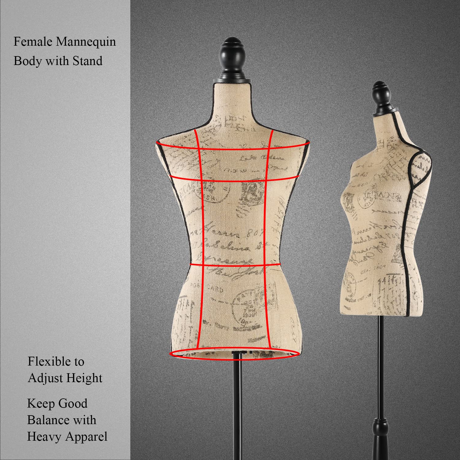 Female Mannequin Adjustable Dress Form-Large Torso Tripod Stand Display，100% Handmade Soft Stretchy，High Density Foam Portable Display Mannequin, for Sewing Dressmaker Jewelry Display(Brown)