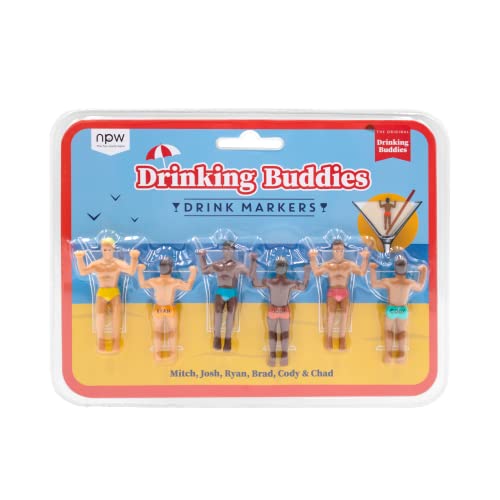 NPW Themed Reuseable Glass Drink Markers, 6 Classics, Clear and Multi color