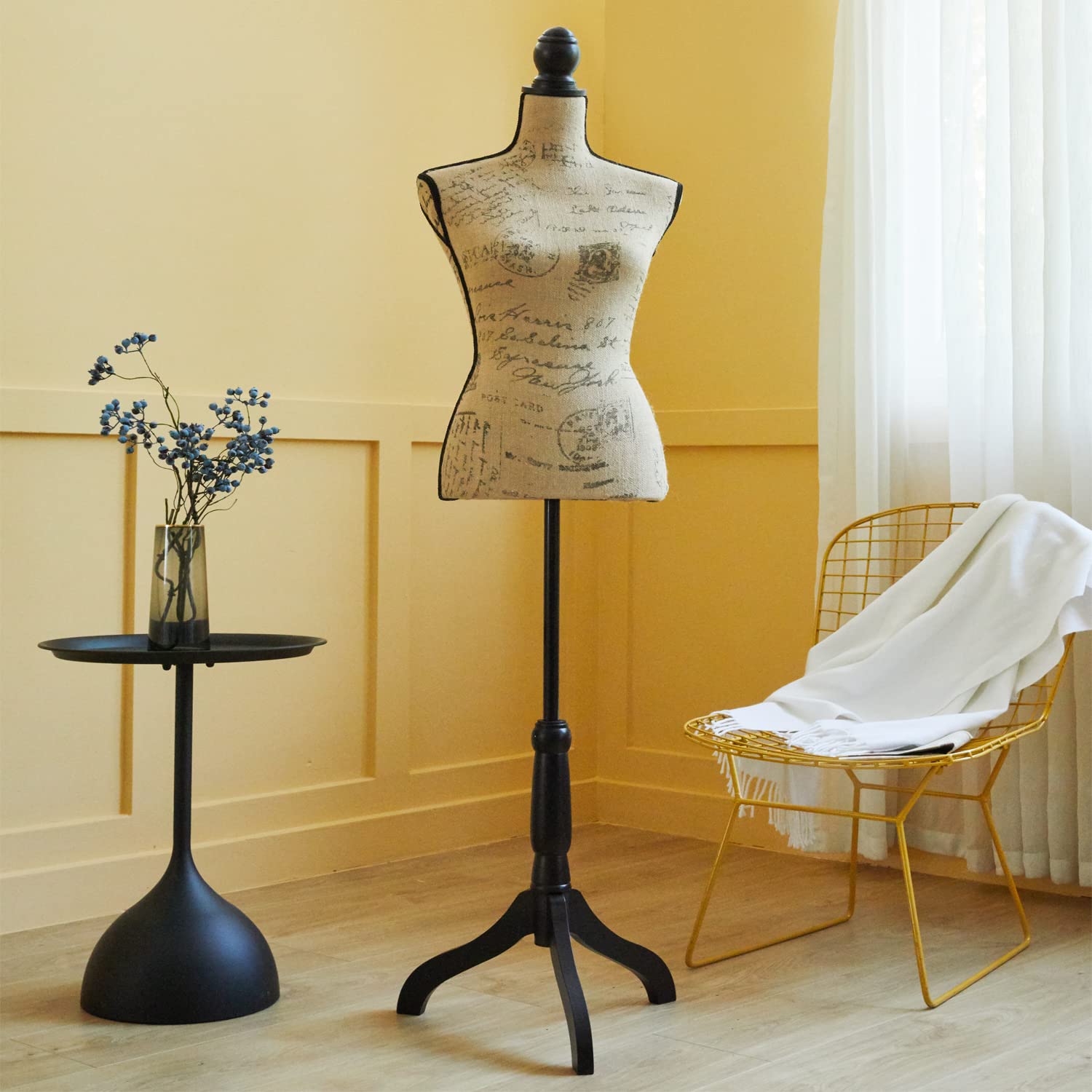 Female Mannequin Adjustable Dress Form-Large Torso Tripod Stand Display，100% Handmade Soft Stretchy，High Density Foam Portable Display Mannequin, for Sewing Dressmaker Jewelry Display(Brown)
