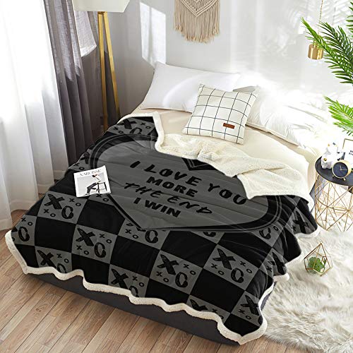 Sherpa Fleece Blanket Ultra Soft Throw Blanket - Valentine's Day I Love You More The END I Win Dark Grey - Fuzzy, Cozy, Shaggy, Warm - Reversible Microfiber Blanket for Bed Sofa Couch, 59 x 79 Inche