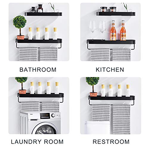 Shower Caddy Black Bathroom Shelves Wall Mounted 2 Pack with Towel Rack Spice Rack for Wall No Drilling Rustproof Space Aluminum for Kitchen Toilet (38cm)