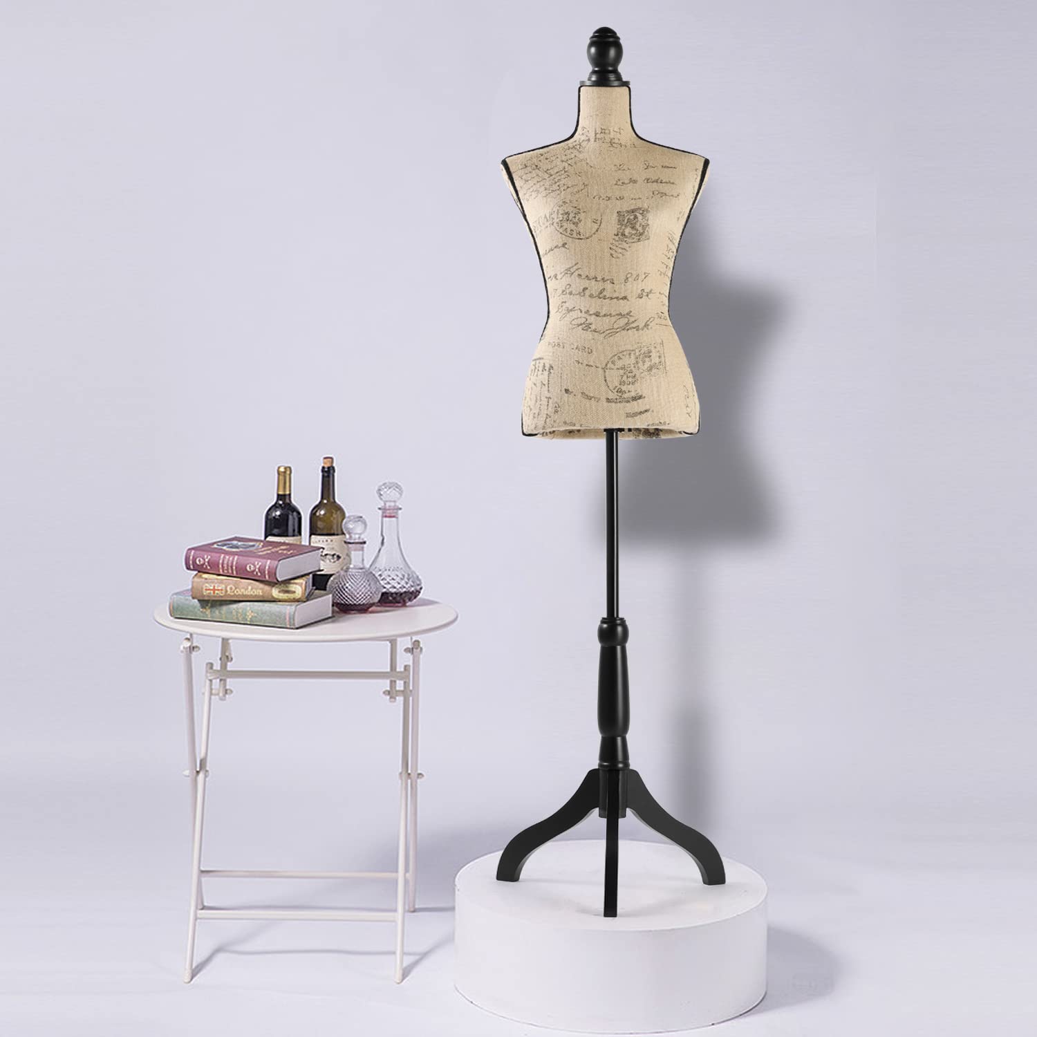 Female Mannequin Adjustable Dress Form-Large Torso Tripod Stand Display，100% Handmade Soft Stretchy，High Density Foam Portable Display Mannequin, for Sewing Dressmaker Jewelry Display(Brown)