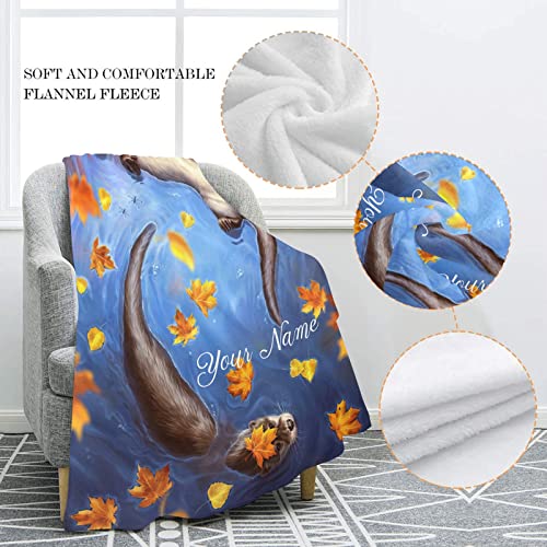 customjoy Cute Otter Personalized Throw Blanket with Name Custom Soft Cozy Throw Fleece Blankets for Couch Bed Traveling Camping Hiking Birthday Gift 50x60 Inch