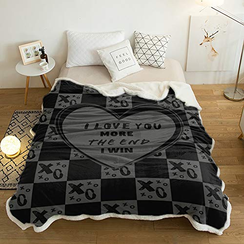 Sherpa Fleece Blanket Ultra Soft Throw Blanket - Valentine's Day I Love You More The END I Win Dark Grey - Fuzzy, Cozy, Shaggy, Warm - Reversible Microfiber Blanket for Bed Sofa Couch, 59 x 79 Inche