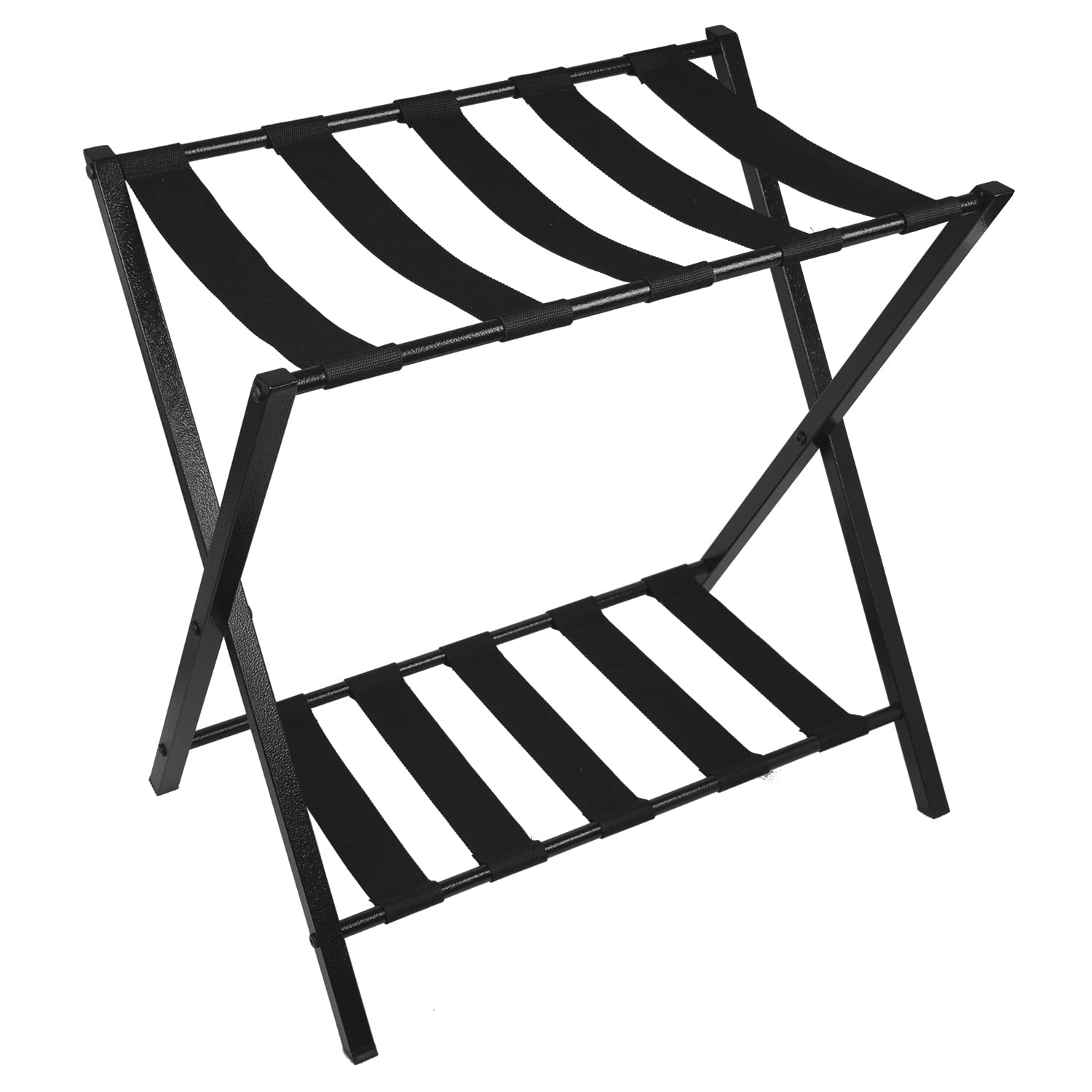 Black Luggage Rack with Shelf Foldable Suitcase Rack Metal Folding Luggage Stand Suitcase Holder for Bedroom Hotel Guest Room, Black (1 Pack)