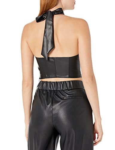 The Drop Women's Gage Vegan Leather Twist Front Halter Top, Black, S