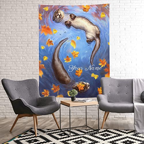 customjoy Cute Otter Personalized Throw Blanket with Name Custom Soft Cozy Throw Fleece Blankets for Couch Bed Traveling Camping Hiking Birthday Gift 50x60 Inch