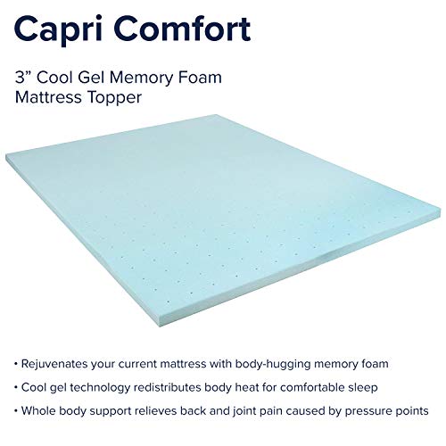 Flash Furniture Capri Comfortable Sleep 3 inch Cool Gel Memory Foam Mattress Topper - Queen, Blue