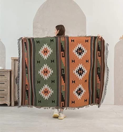 Pretyw Aztec Throw Blanket Southwest Blankets with Tassels Cozy Reversible Southwestern Navajo Throw Blanket Multi-Function for Couch Chair Sofa Bed Outdoor Travel 63 x 51 Inches