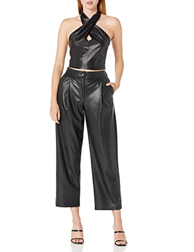 The Drop Women's Gage Vegan Leather Twist Front Halter Top, Black, S